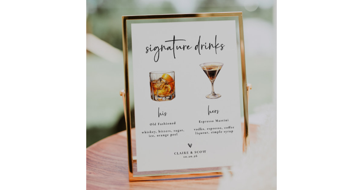 Signature Drinks Wedding Bar Sign | Zazzle