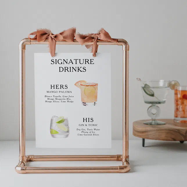 Signature Drinks Wedding Cocktail Menu Poster | Zazzle