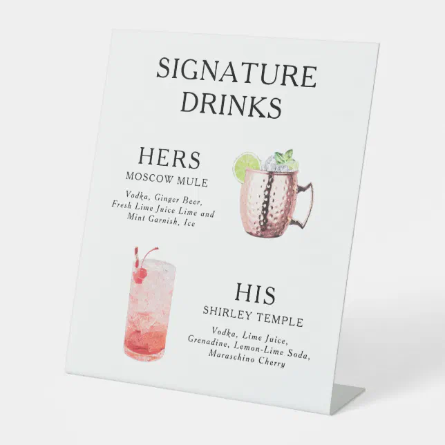 Signature Drinks Wedding Cocktail Menu Poster Pedestal Sign | Zazzle