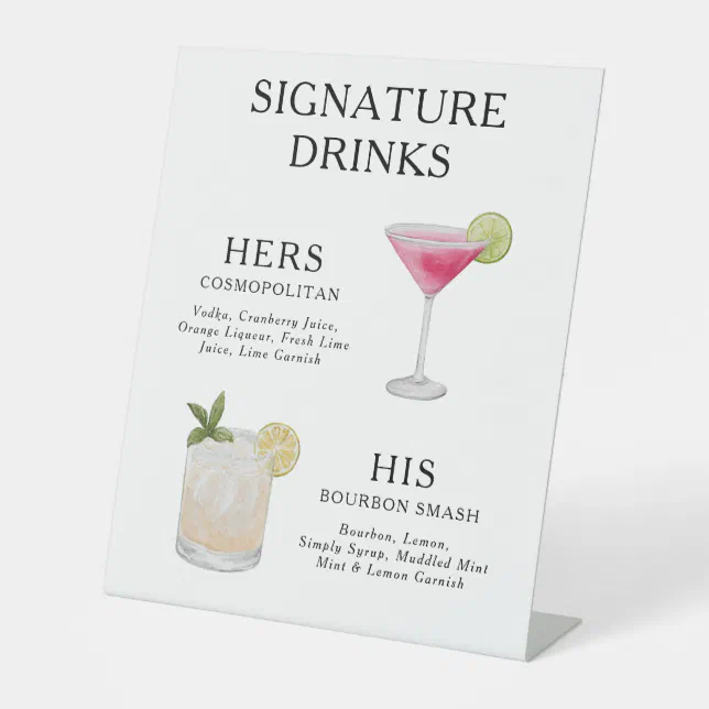 Signature Drinks Wedding Cocktail Menu Poster Pedestal Sign | Zazzle