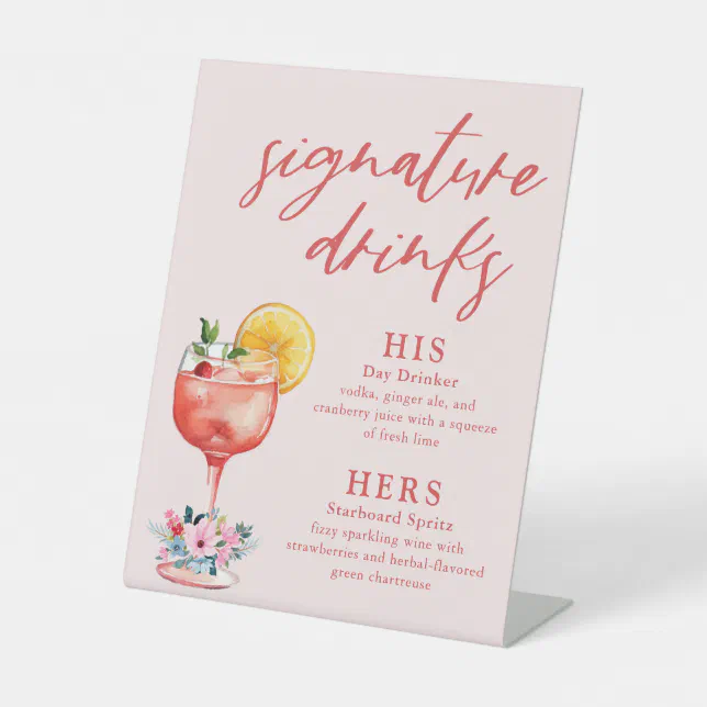 Signature Drinks Wedding Cocktail Pedestal Sign | Zazzle