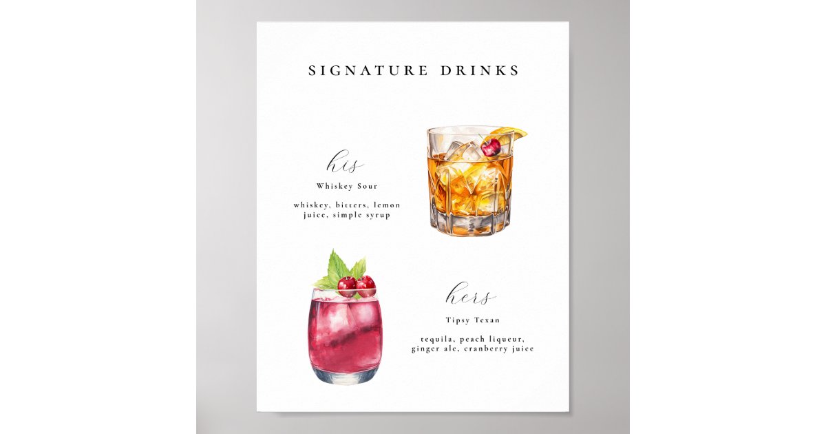 Signature Drinks Wedding Cocktails Poster | Zazzle