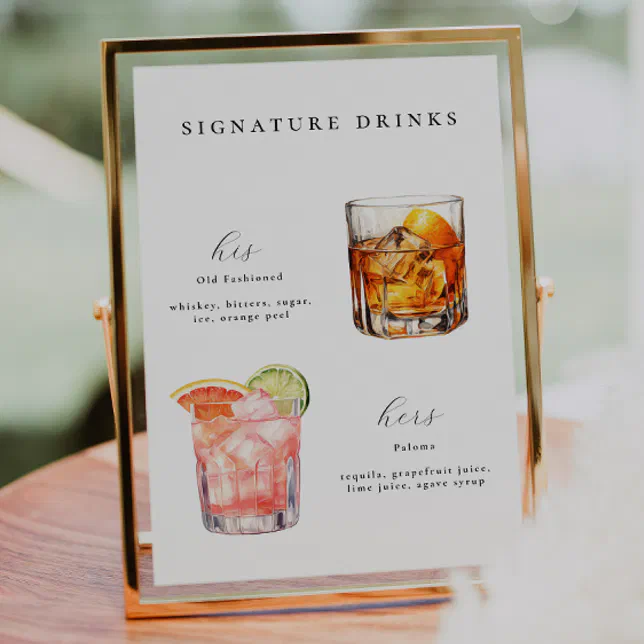 Signature Drinks Wedding Cocktails Poster | Zazzle
