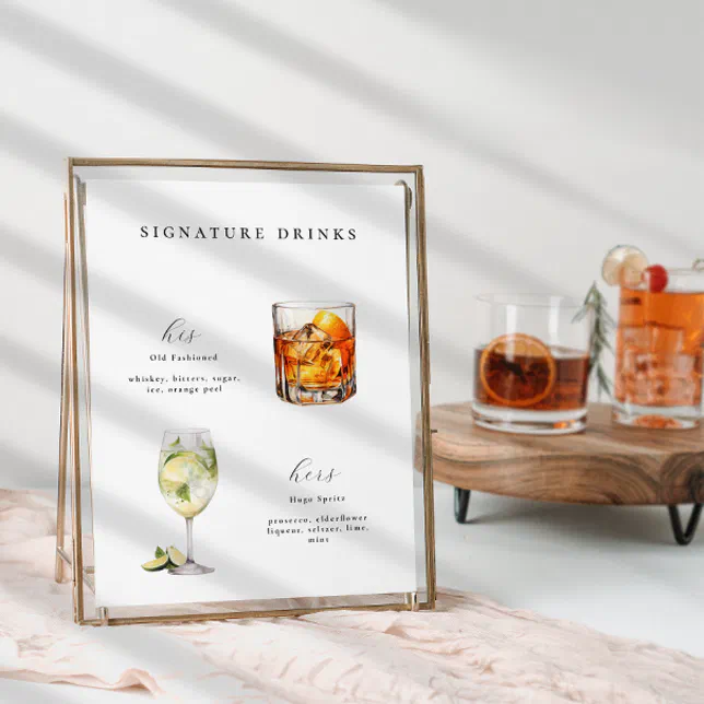 Signature Drinks Wedding Cocktails Poster | Zazzle