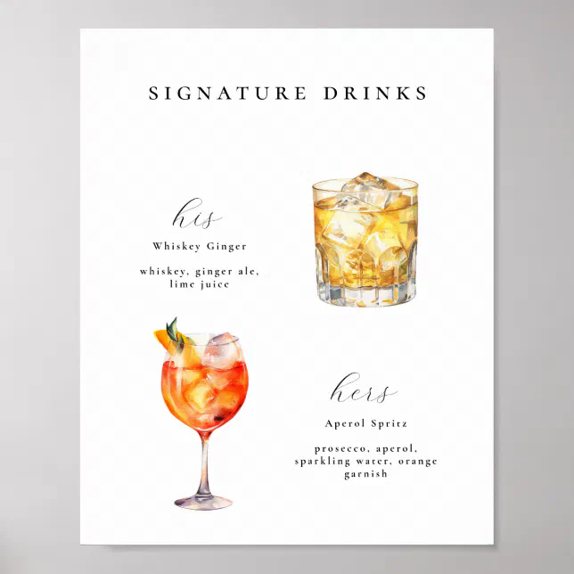 Signature Drinks Wedding Cocktails Poster | Zazzle