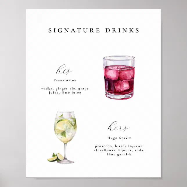 Signature Drinks Wedding Cocktails Poster | Zazzle