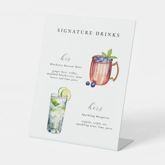 Signature Drinks Wedding Pedestal Sign | Zazzle