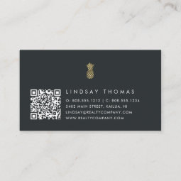 Signature Faux Gold Pineapple QR Code Business Card | Zazzle