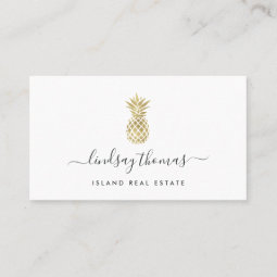 Signature Faux Gold Pineapple QR Code Business Card | Zazzle