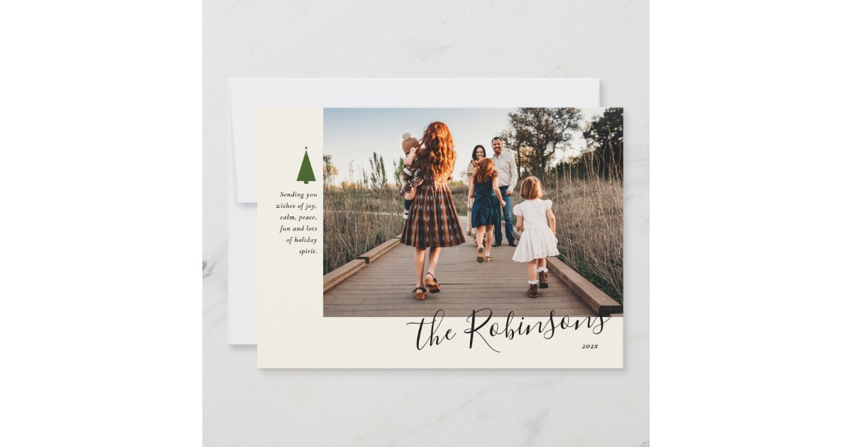 Signature Green Tree Single Photo Holiday Card | Zazzle