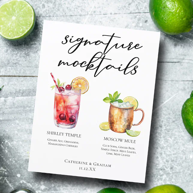 Signature Mocktails Summer Drinks Wedding Menu | Zazzle