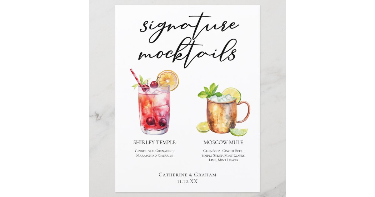 Signature Mocktails Summer Drinks Wedding Menu | Zazzle