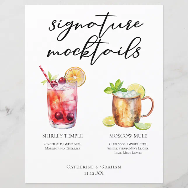 Signature Mocktails Summer Drinks Wedding Menu | Zazzle