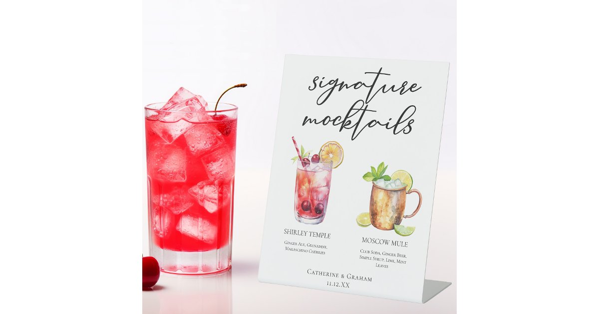 Signature Mocktails Summer Drinks Wedding Menu Pedestal Sign | Zazzle