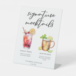 Signature Mocktails Summer Drinks Wedding Menu Pedestal Sign | Zazzle