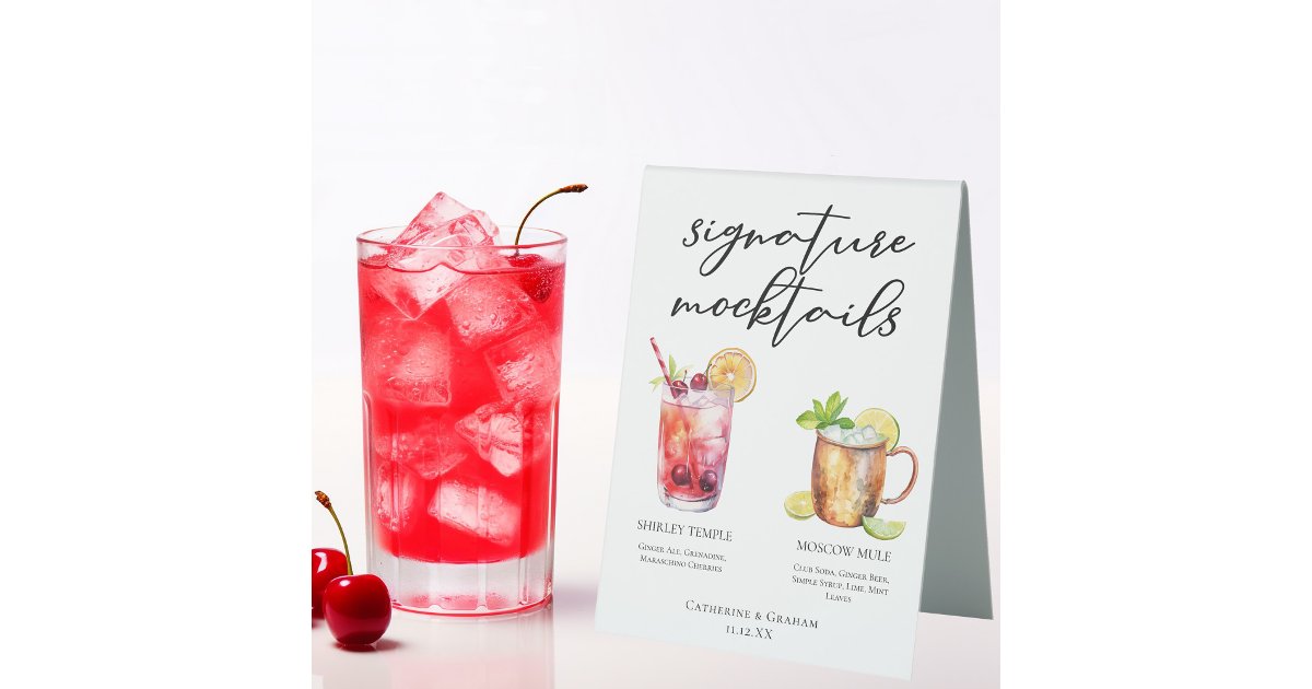 Signature Mocktails Summer Drinks Wedding Menu Table Tent Sign | Zazzle