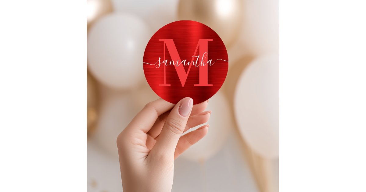 Signature Monogram Red Foil Classic Round Sticker | Zazzle