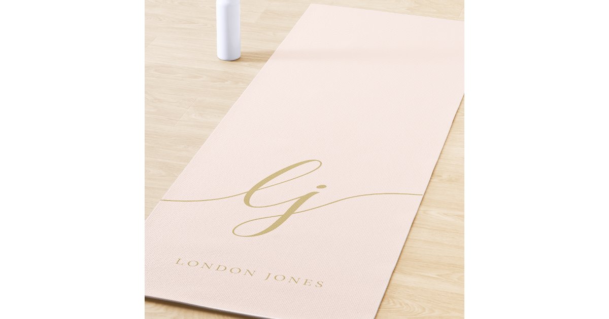 Signature Name Simple Calligraphy Blush Pink Gold Yoga Mat | Zazzle