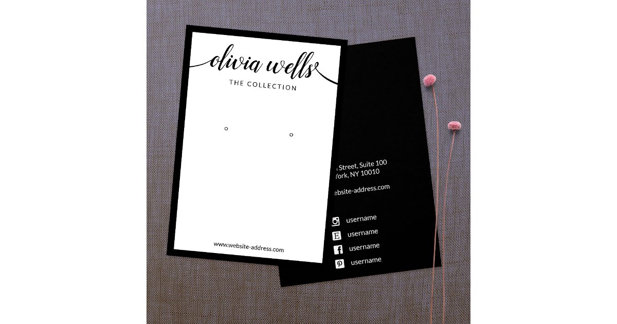 Signature Script Font White Earring Display | Zazzle