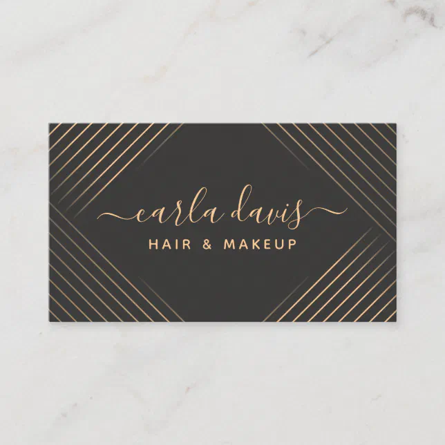 Signature Script Geometric Lines Black And Gold Business Card | Zazzle