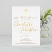 Signature Script Gold First Holy Communion Foil Invitation | Zazzle