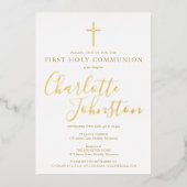 Signature Script Gold First Holy Communion Foil Invitation | Zazzle
