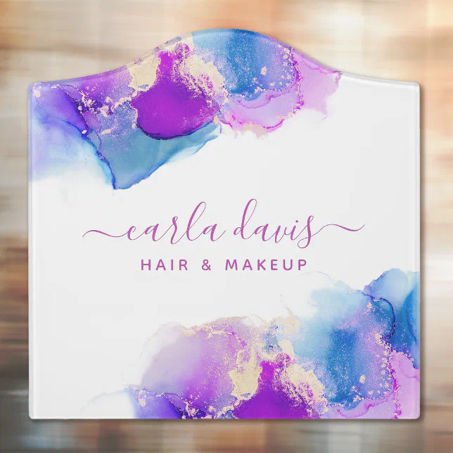 Signature Script Purple Blue Alcohol Ink Door Sign | Zazzle