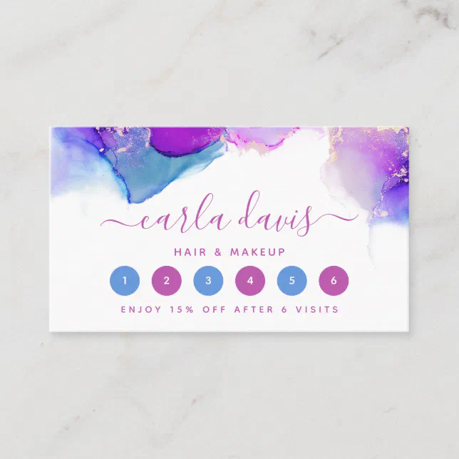 Signature Script Purple Blue Alcohol Ink Loyalty Card | Zazzle