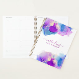 Signature Script Purple Blue Alcohol Ink Planner | Zazzle
