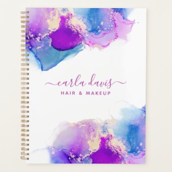 Signature Script Purple Blue Alcohol Ink Planner | Zazzle