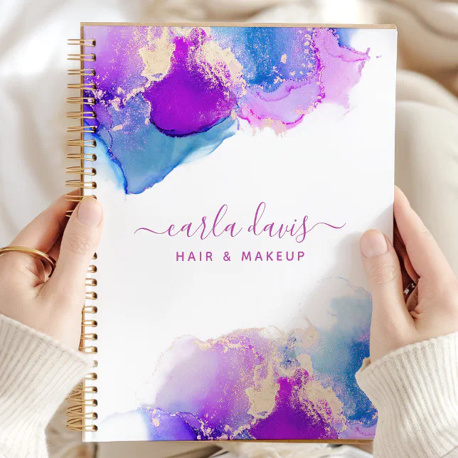 Signature Script Purple Blue Alcohol Ink Planner | Zazzle