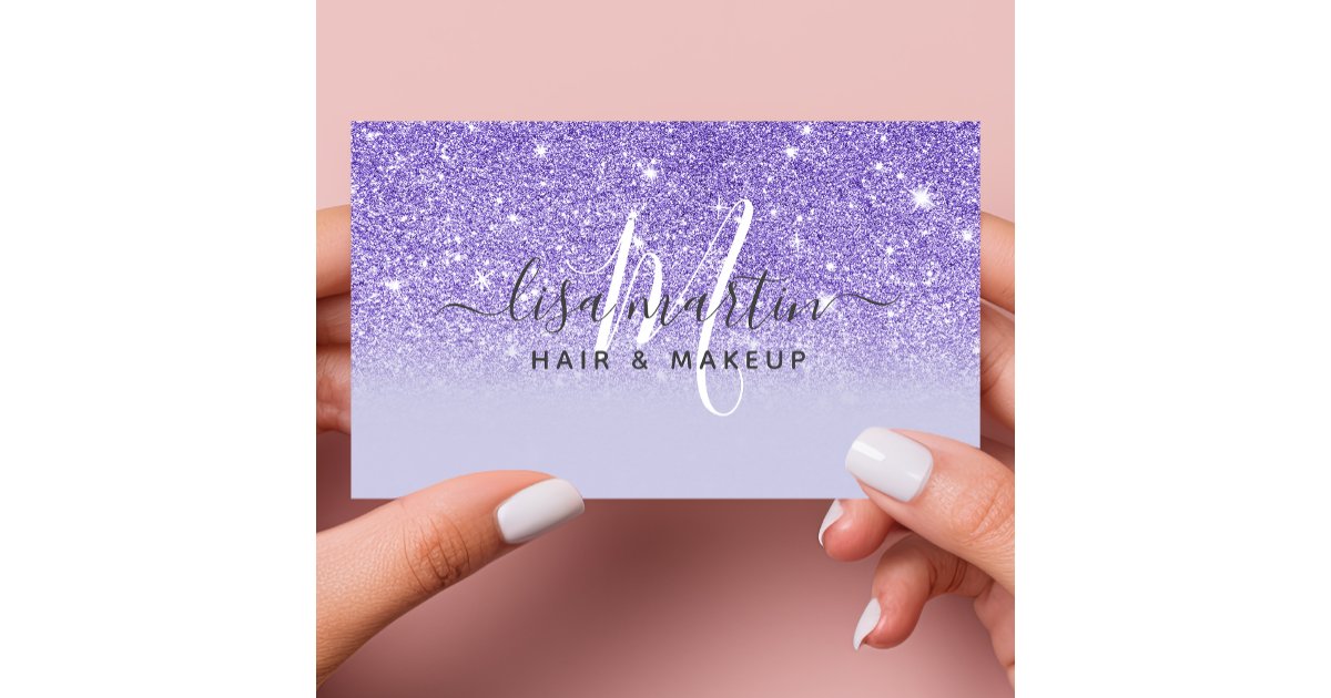 Signature Script Purple Glitter Modern Girly Business Card | Zazzle