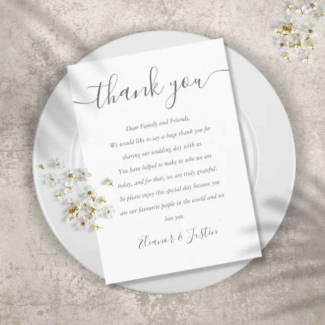 Signature Script Wedding Thank You Place Card | Zazzle