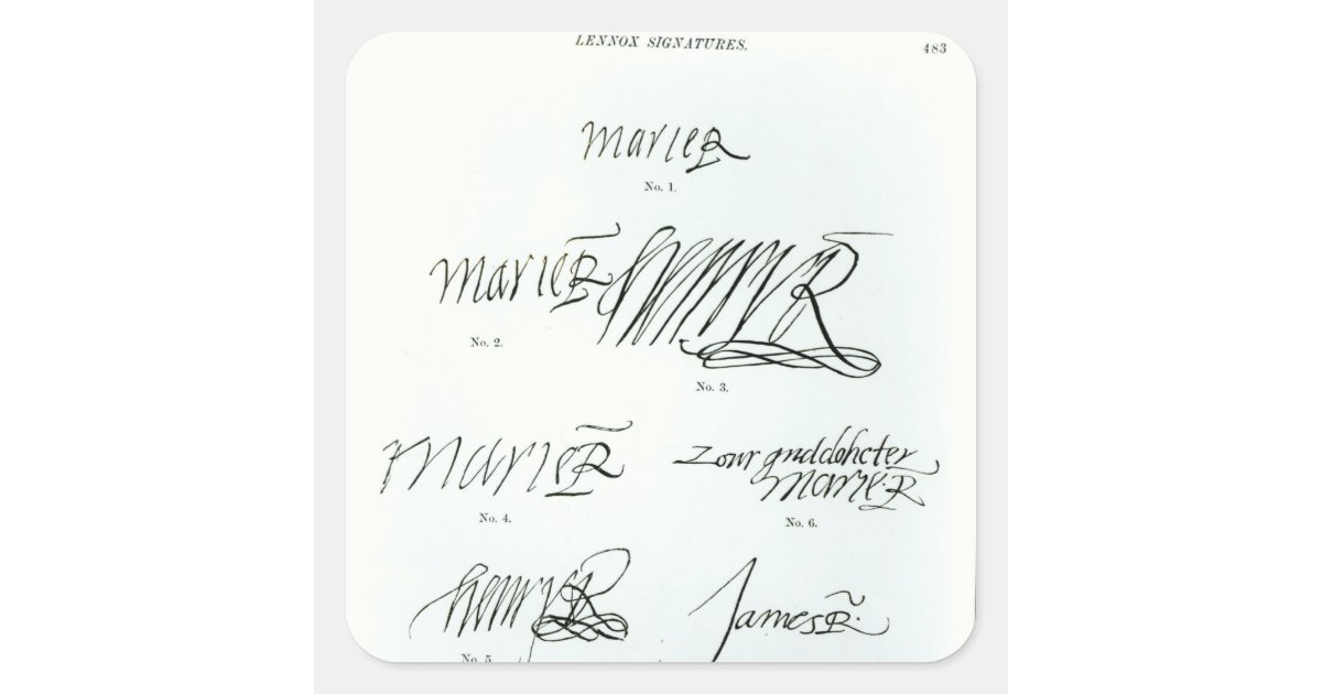 Signatures of Mary Queen of Scots Square Sticker | Zazzle