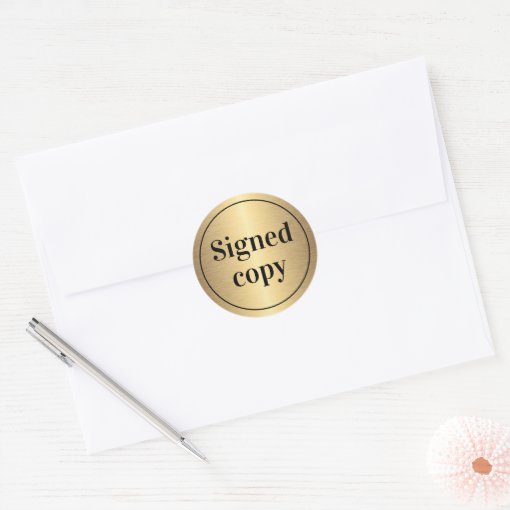 Signed copy golden gradient author book signing classic round sticker ...