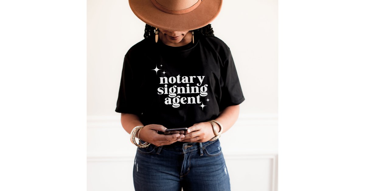 Signing Agent Retro Sparkle Star Notary Black T-Shirt | Zazzle