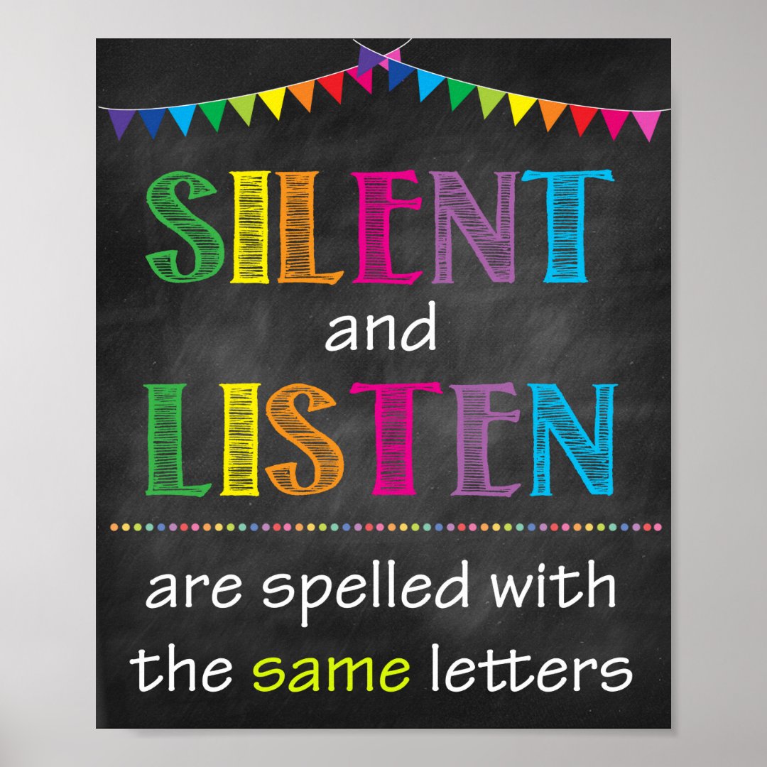 Silent And Listen Printable Poster | Zazzle