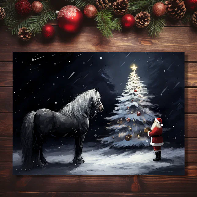 Silent Night - Beautiful Horse and Santa Christmas Holiday Card | Zazzle