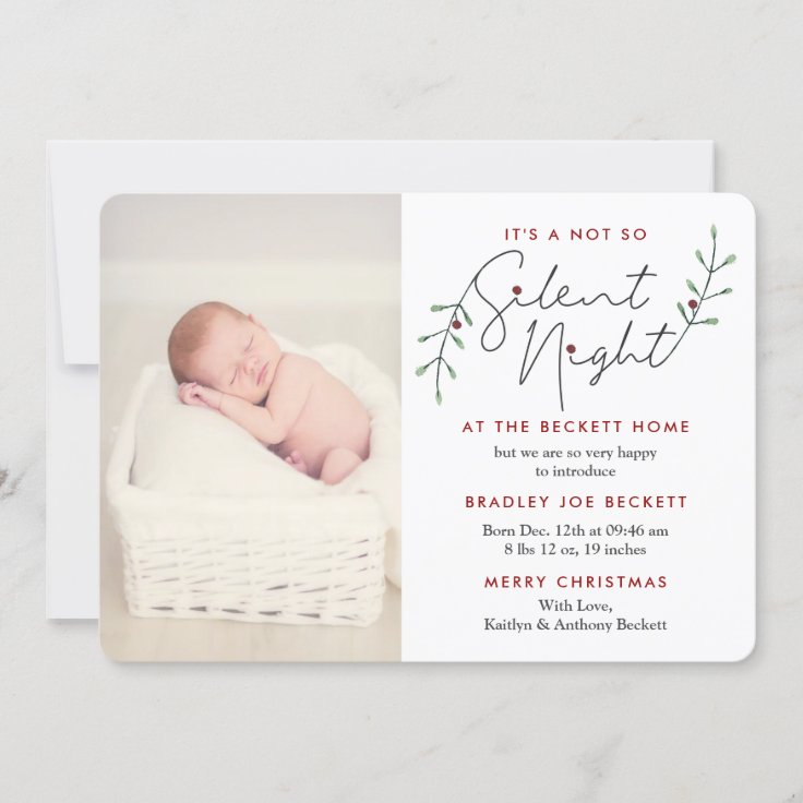 Silent Night Birth Announcement Holiday Card | Zazzle