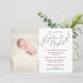 Silent Night Birth Announcement Holiday Card | Zazzle