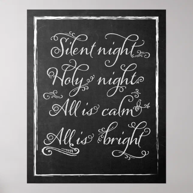 Silent Night Christmas Chalkboard Art Poster | Zazzle