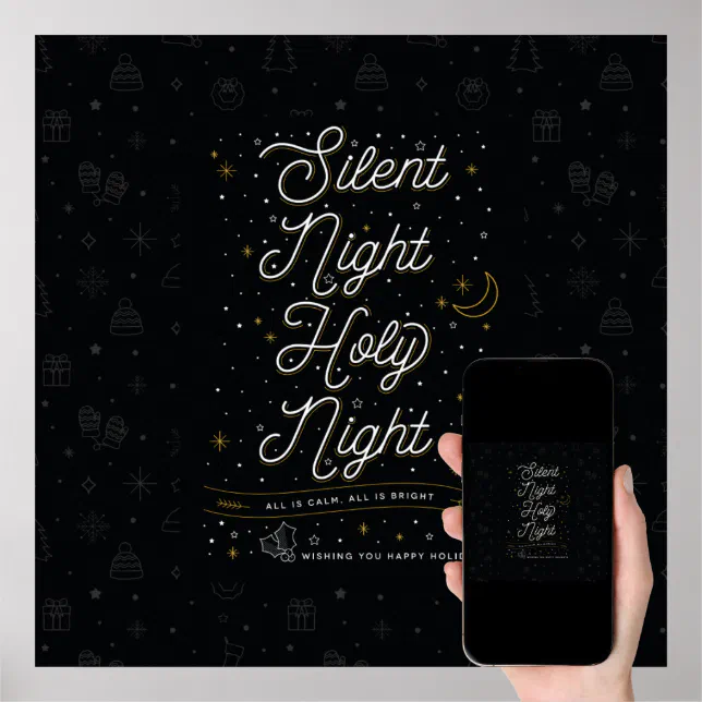Silent Night Christmas Poster 24x24 / Black | Zazzle