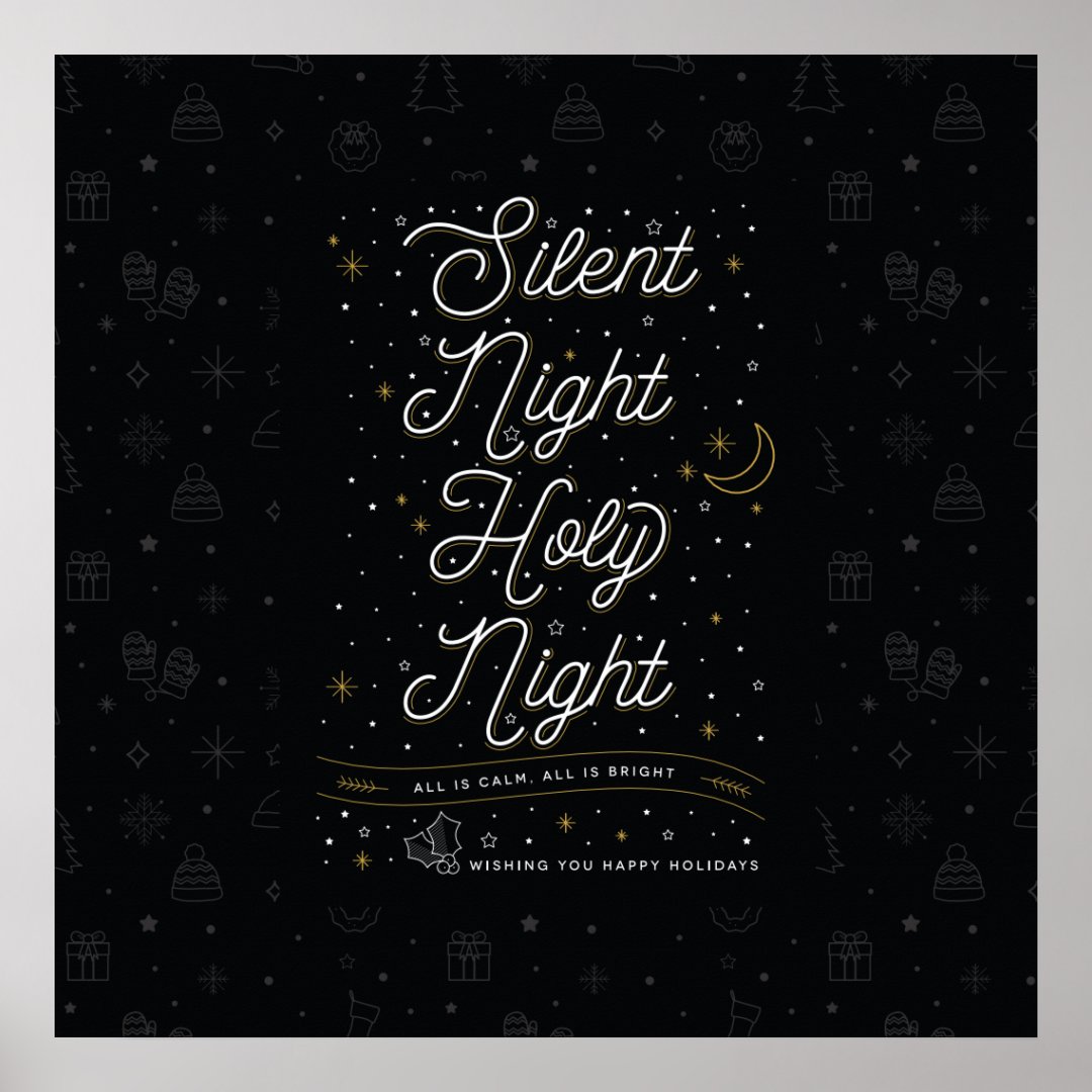Silent Night Christmas Poster 24x24 / Black | Zazzle