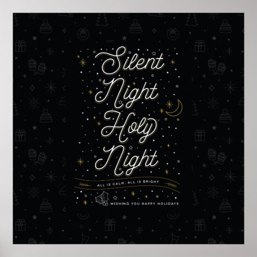 Silent Night Christmas Poster 24x24 / Black | Zazzle