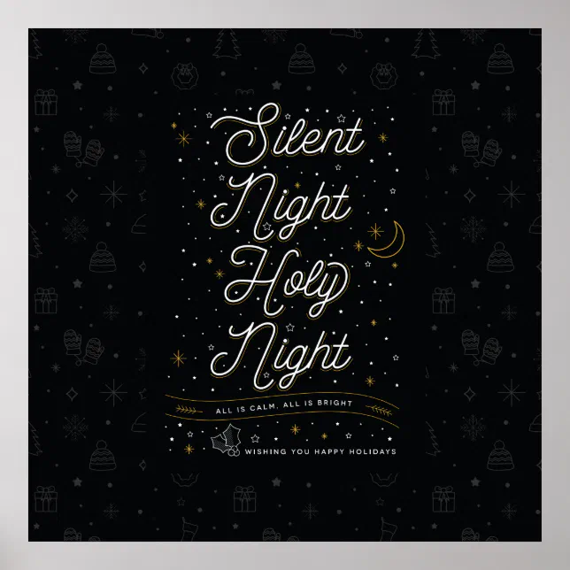 Silent Night Christmas Poster 24x24 / Black | Zazzle