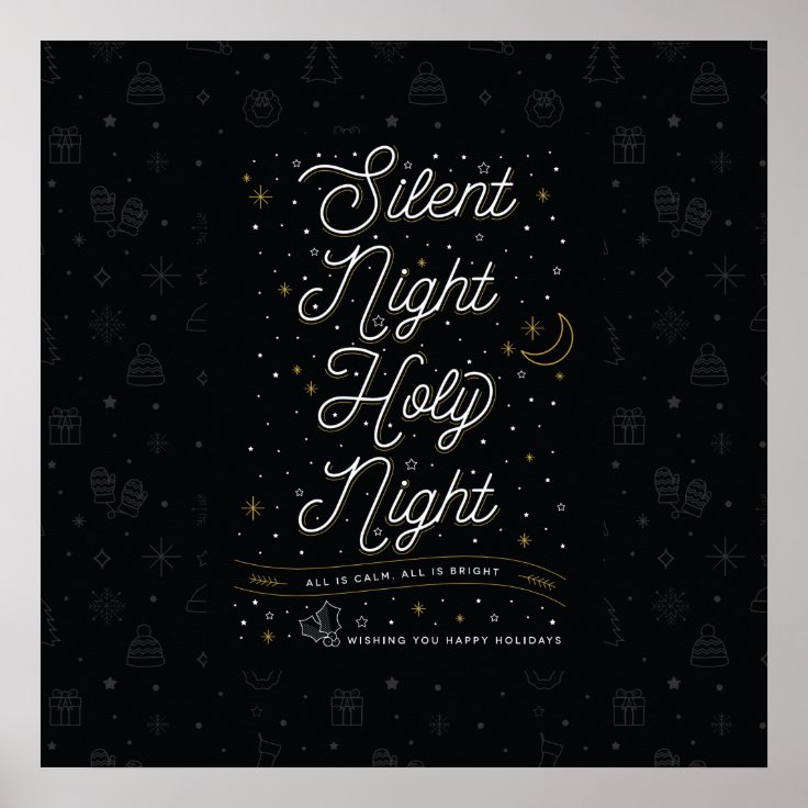 Silent Night Christmas Poster 24x24 / Black | Zazzle