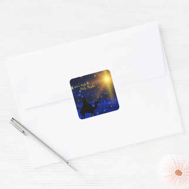 "Silent Night Holy Night" Elegant Christmas Square Sticker | Zazzle