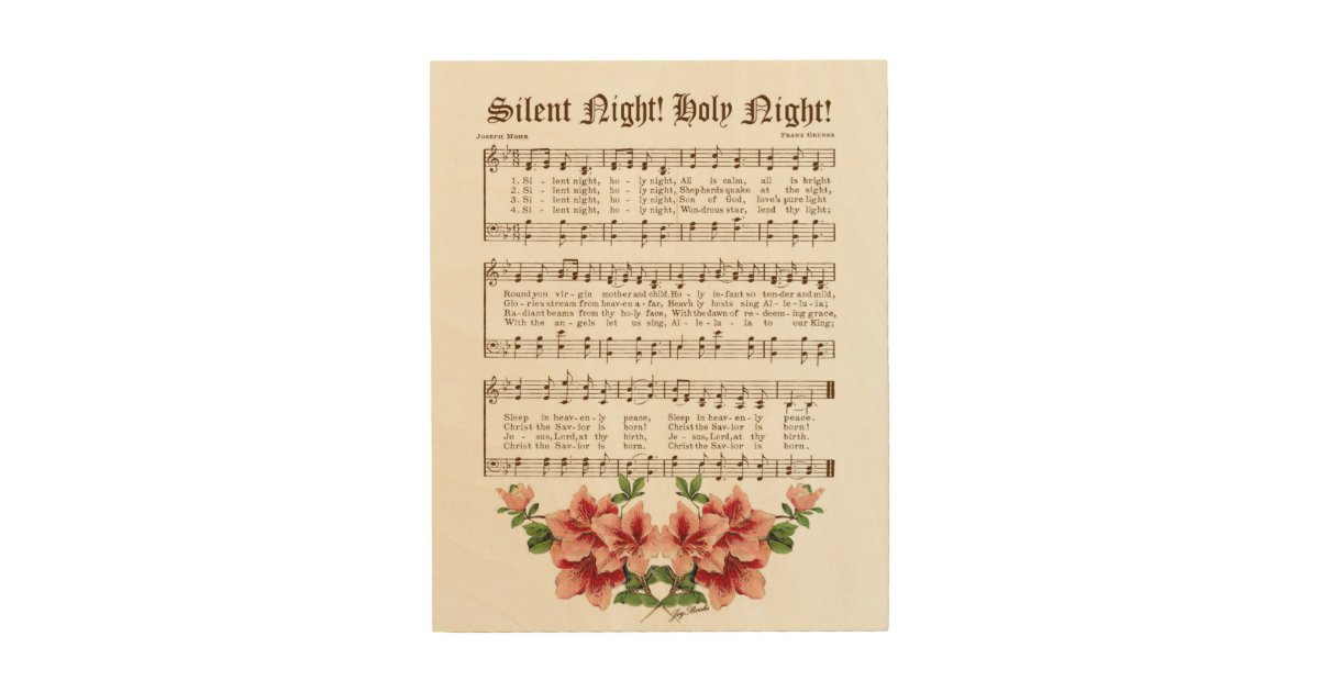 Silent Night Holy Night Wood Art Vintage Verses | Zazzle