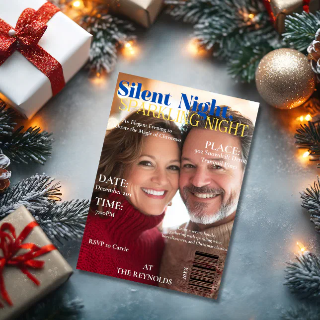 Silent Night, Sparkling Night Magazine cover Photo Invitation | Zazzle