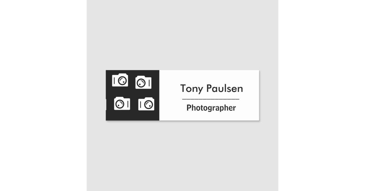 Silhouette camera white pattern black name tag | Zazzle